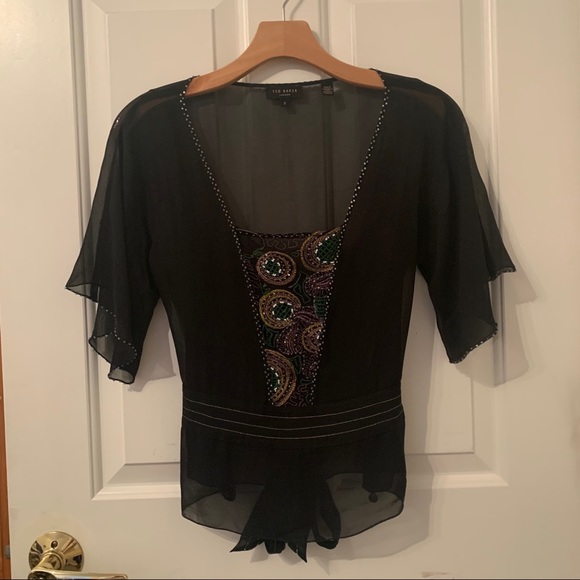 Ted Baker London | Tops | Ted Baker London Black Beaded Sheer Blouse ...